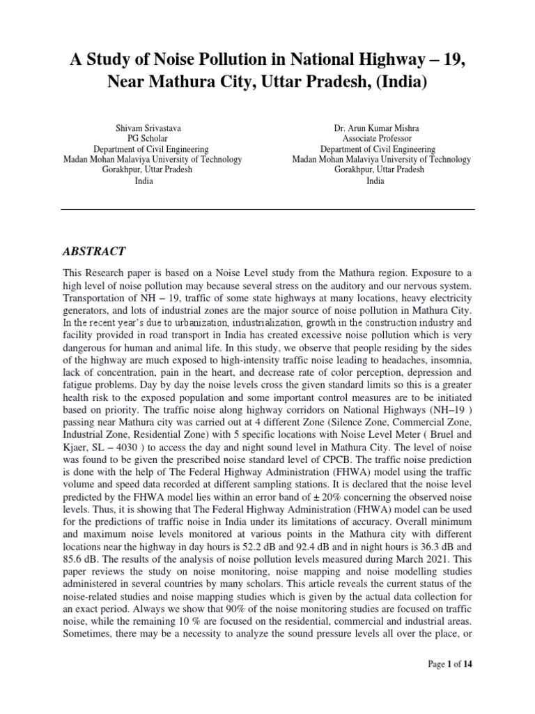 A Study of Noise Pollution in National Highway | PDF | Nature