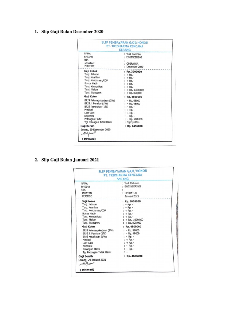 Slip Gaji 3 Bulan Terakhir - Yudi Rahman | PDF