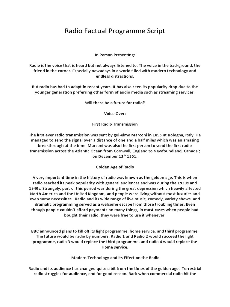 Radio Factual Programme Script | PDF | Radio | Podcast
