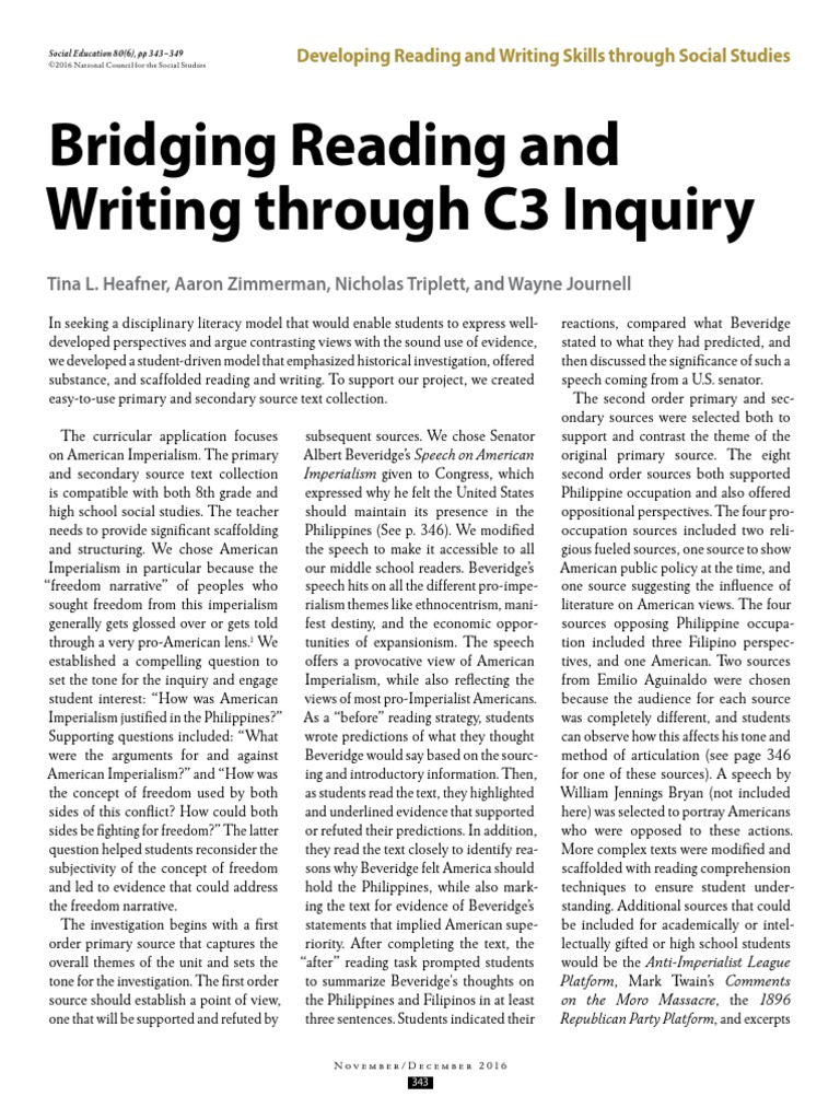 Bridging Reading and Writing Through C3 Inquiry | PDF | Argument | Literacy
