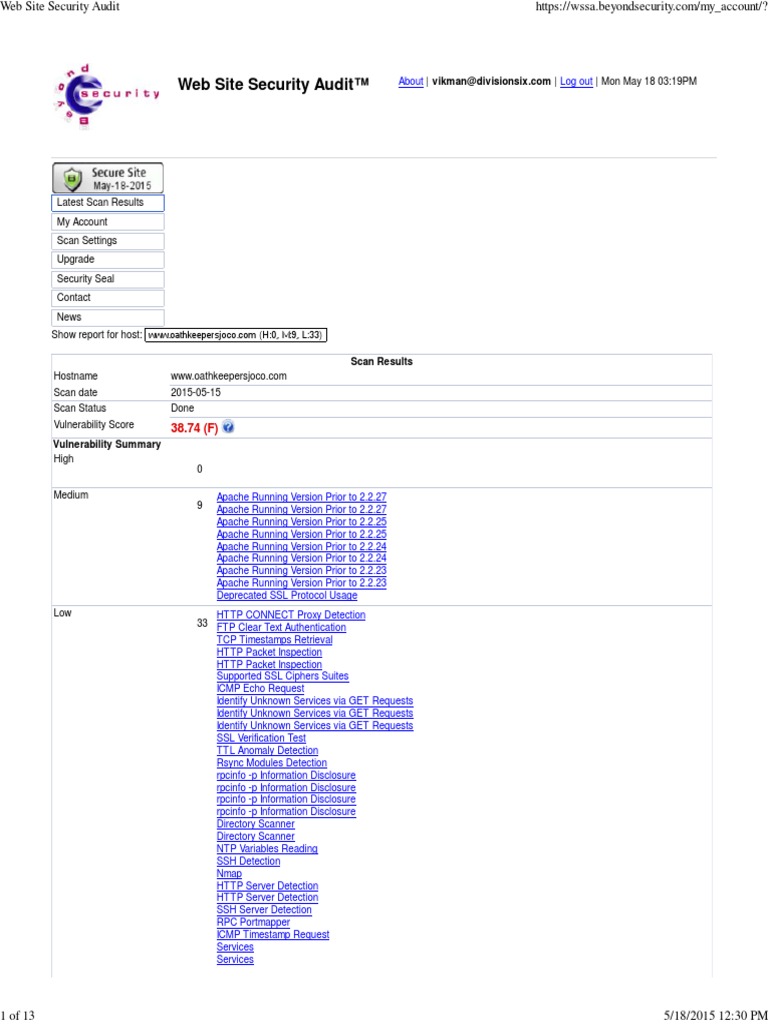 Web Site Security Audit™: Scan Results | PDF | Transport Layer Security ...
