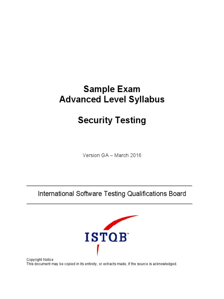 Sample Exam Advanced Level Syllabus Security Testing: International ...