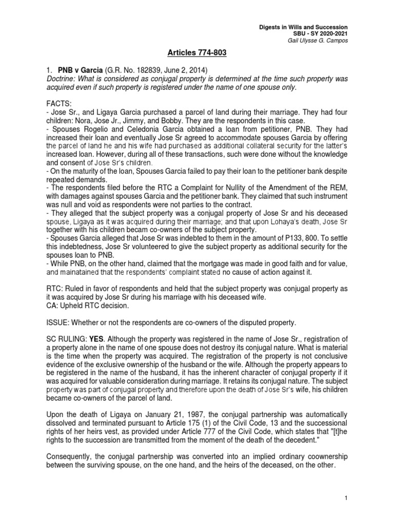 Wills and Succession Case Digests | PDF | Concurrent Estate | Deed