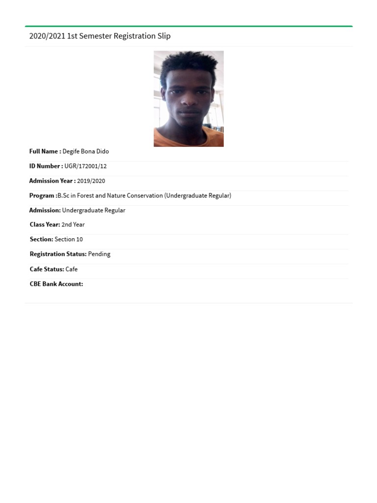 2020/2021 1st Semester Registration Slip | PDF