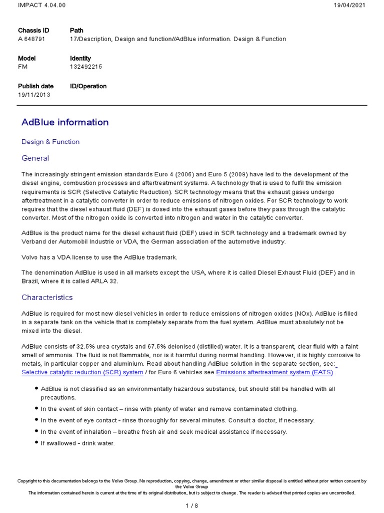 AdBlue Information | PDF | Chemical Engineering | Chemical Substances