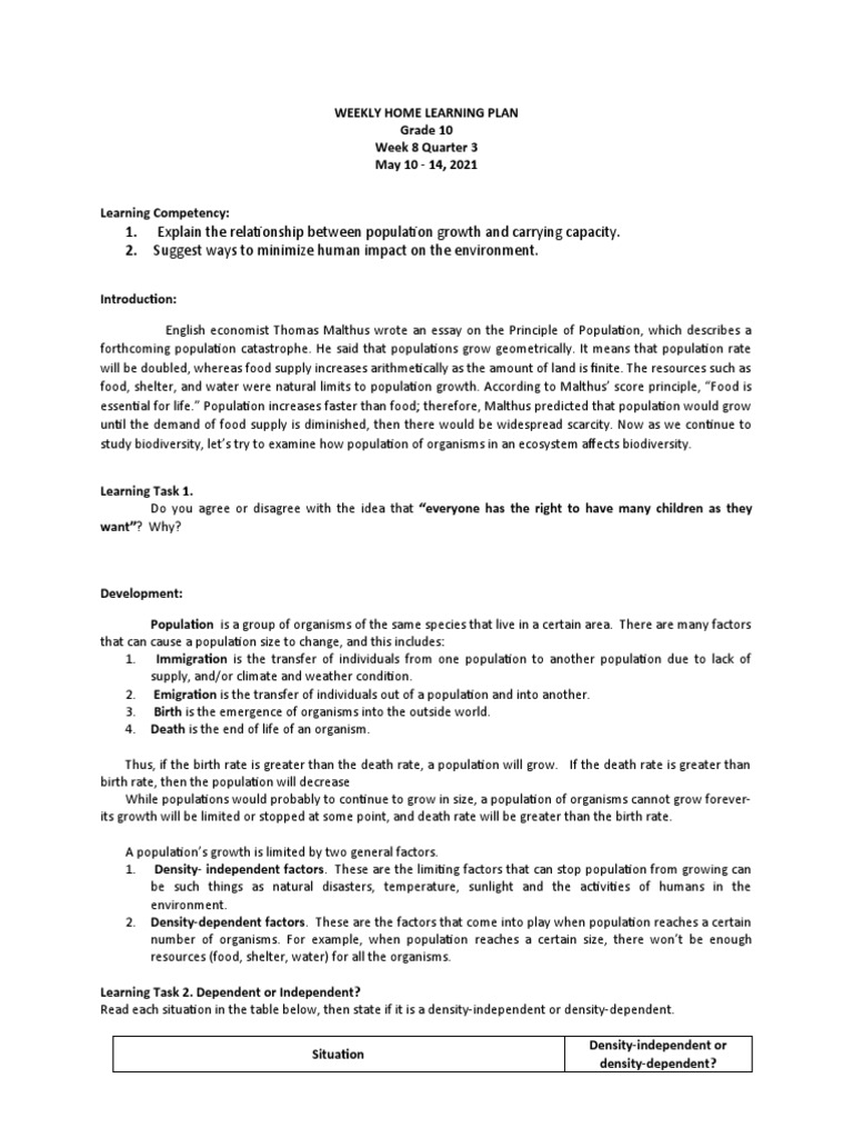 Explain The Relationship Between Population Growth and Carrying ...