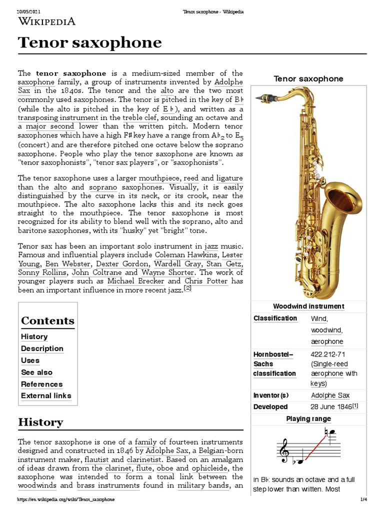 Tenor Saxophone Range | PDF | Tenor Saxophone | Saxophone