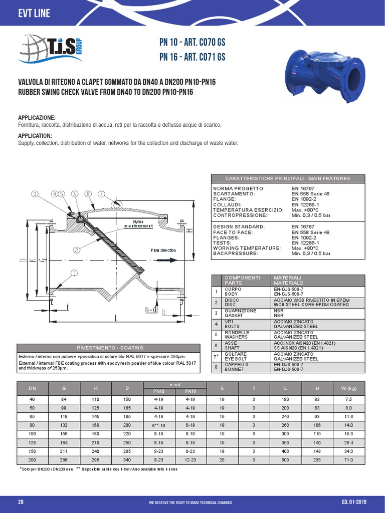 Rubber Swing Check Valves from DN40 to DN200 PN10-PN16 Technical ...