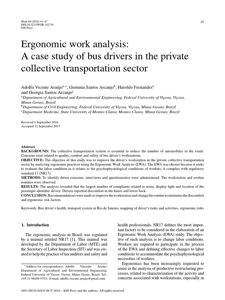 Ergonomic Work Analysis: A Case Study of Bus Drivers in The Private ...