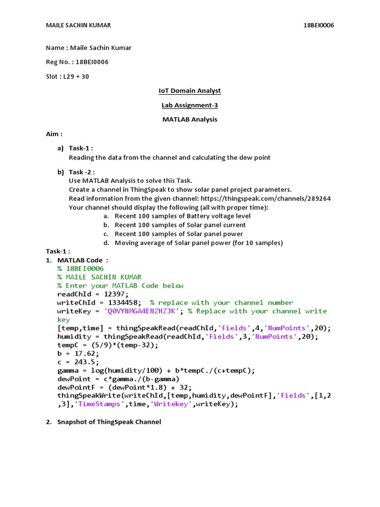 Iot Domain Analyst Lab Assignment-3 Matlab Analysis Aim: A) Task-1 | PDF | Teaching Mathematics ...