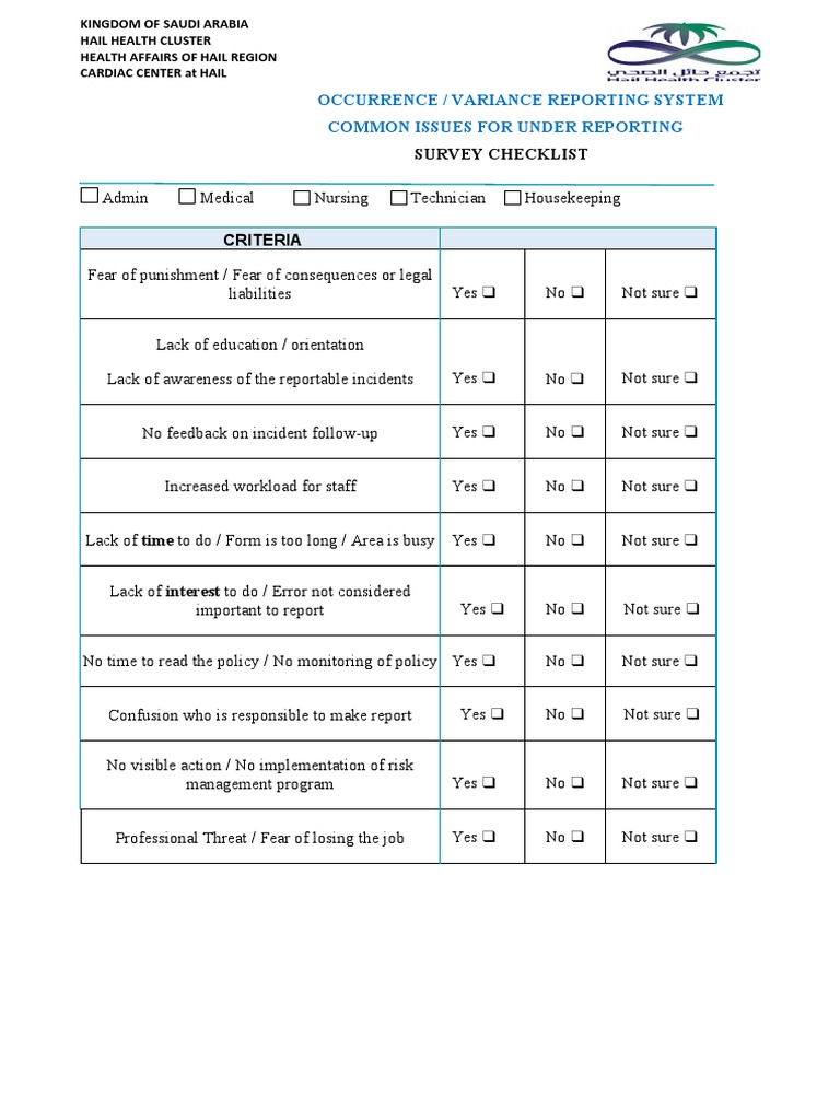 OVR Reporting Issues Survey Checklist Template | PDF
