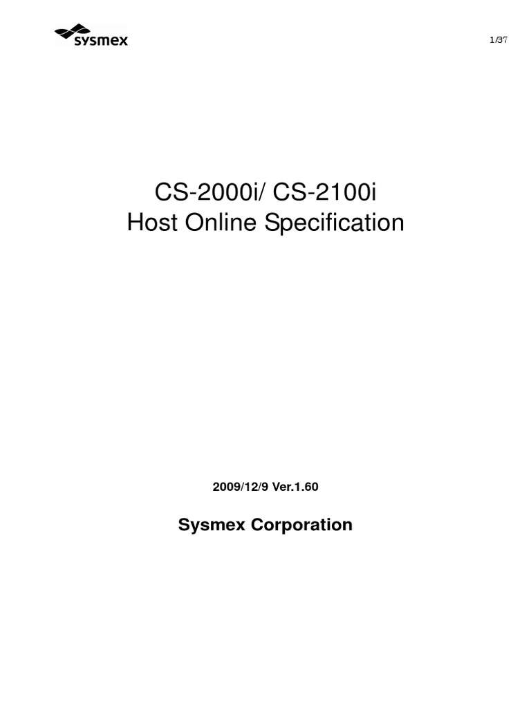 Host Online Specification for Sysmex CS-2000i/CS-2100i Hematology ...