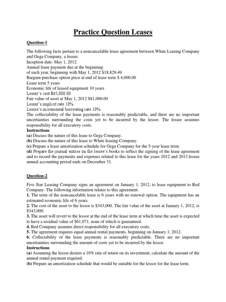 Lease Practice Questions | PDF | Lease | Depreciation