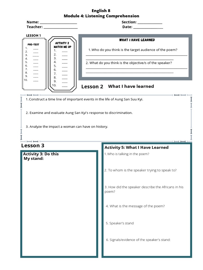 English 8 Module 4 Listening Comprehension 3 | PDF | Cognition ...