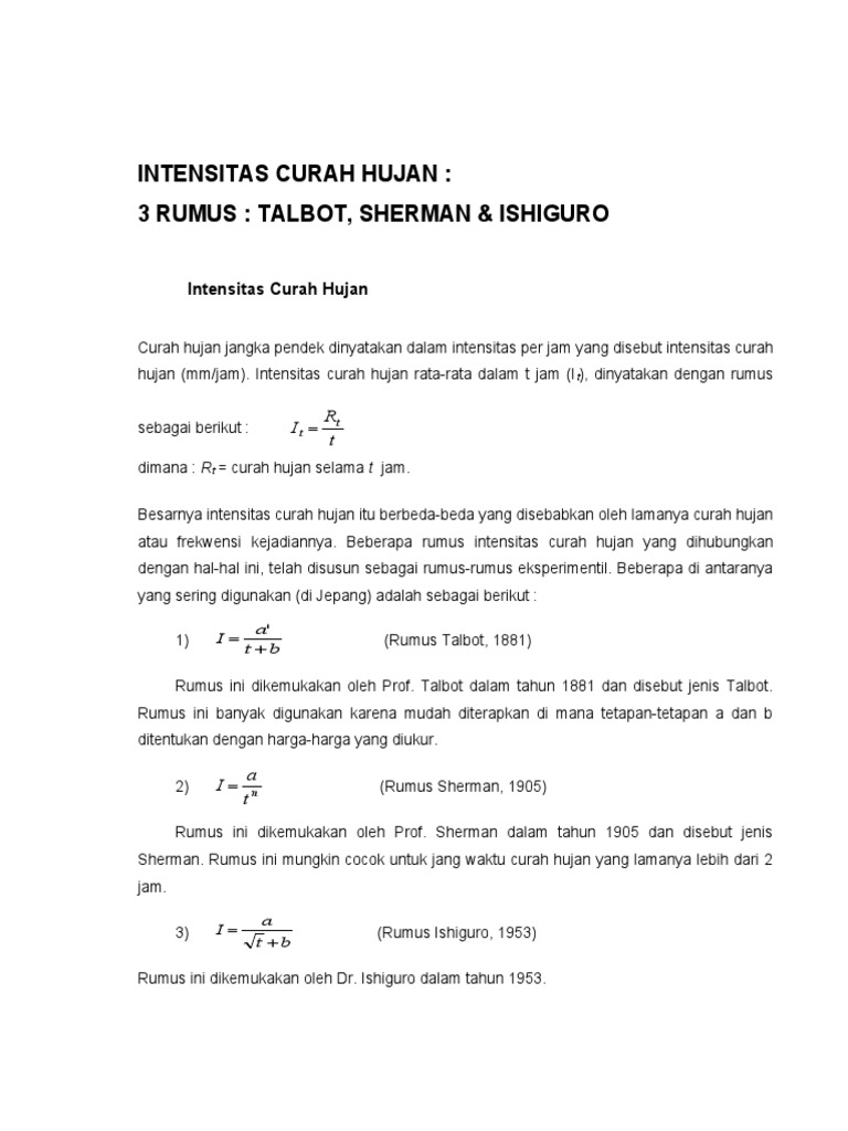 Intensitas Curah Hujan Rumus Talbot Sherman Ishiguro | PDF