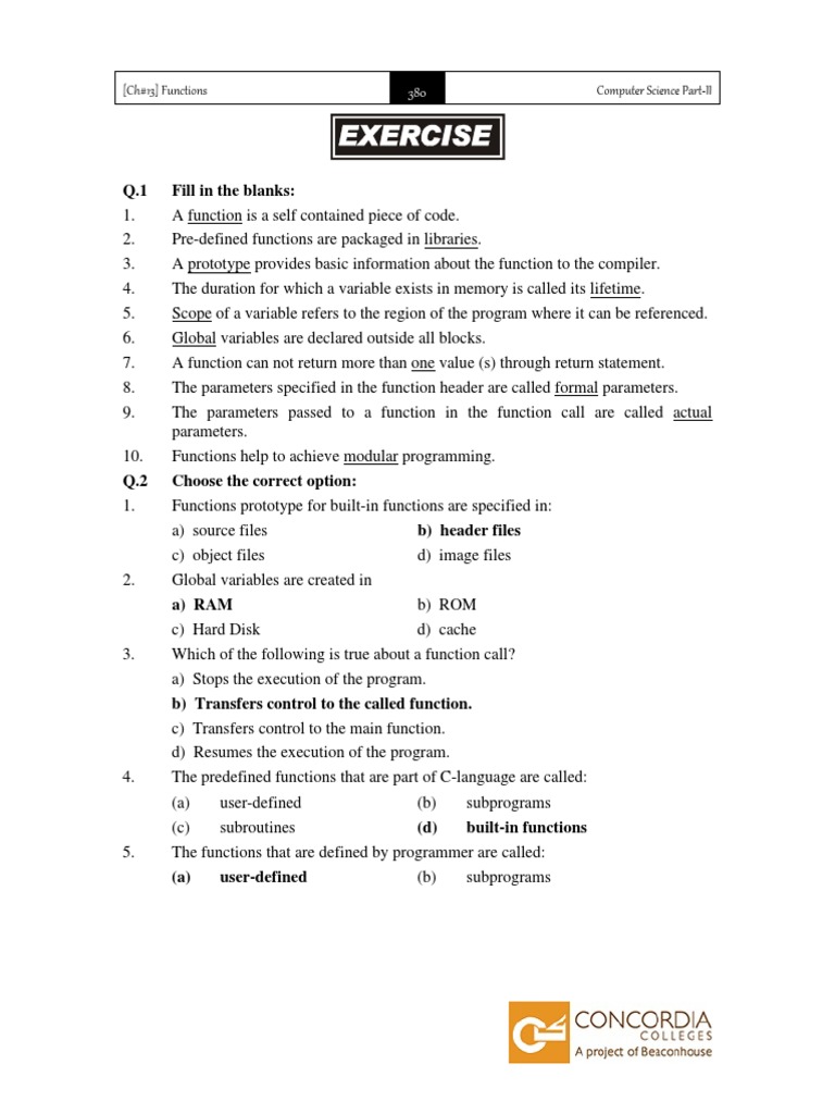 Q.1 Fill in The Blanks:: (Ch#13) Functions Computer Science Part-II ... Q.1 Fill in The Blanks:: (Ch#13) Functions Computer Science Part-II ...