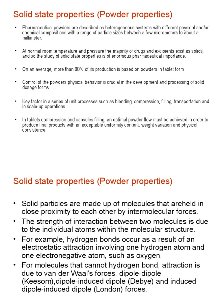 Solid State Properties (Powder Properties) | PDF | Intermolecular Force ...