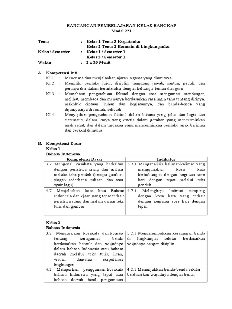RPP Kelas Rangkap Model 221 | PDF