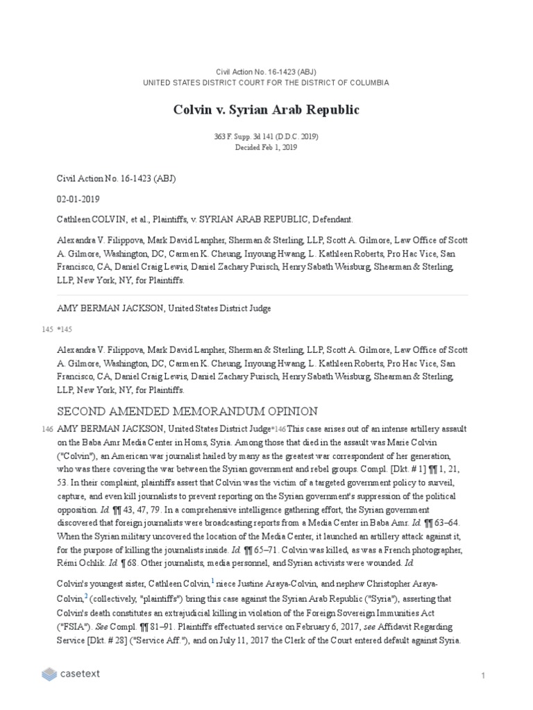 11.colvin v. Syrian Arab Republic | PDF | Common Law | Judiciaries