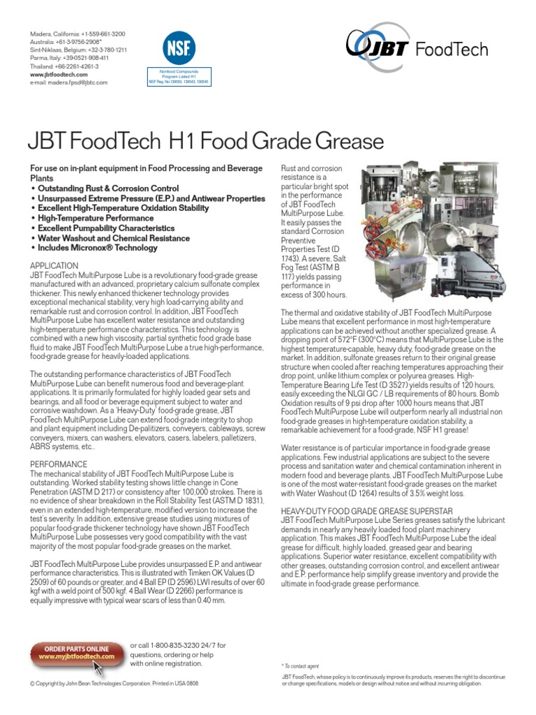 JBT Foodtech H1 Food Grade Grease | PDF | Fires | Combustion