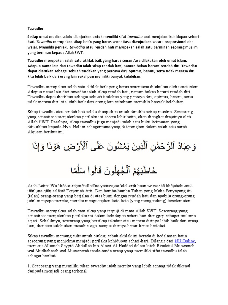 Makna dan Manfaat Tawadhu dalam Islam | PDF