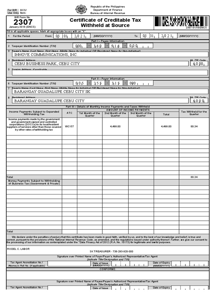 Certificate of Creditable Tax Withheld at Source: (MM/DD/YYYY) (MM/DD ...