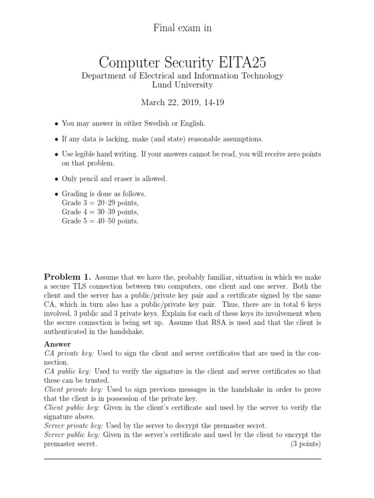 Computer Security EITA25: Final Exam in | PDF | Public Key Cryptography | Encryption