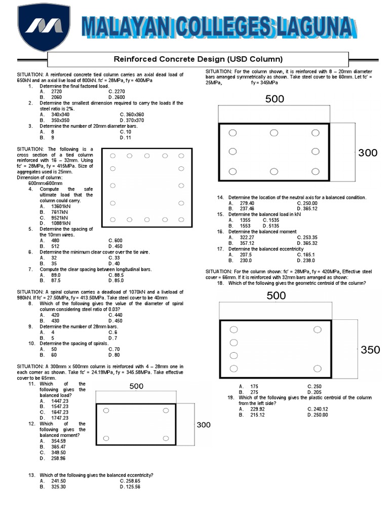 Inhouse Practice Problems - RCD-Column - Without Answers | PDF | Column ...