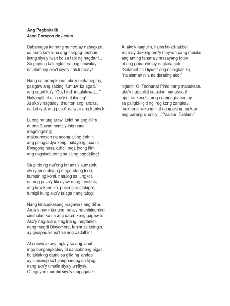 Ang Pagbabalik Ni Jose Corazon de Jesus | PDF