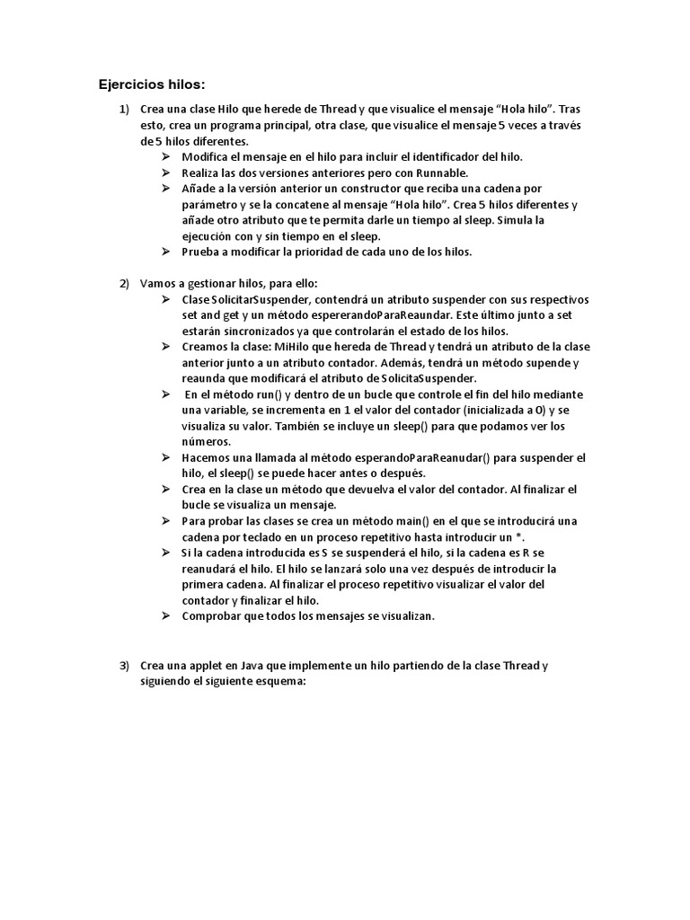 Ejercicios Multihilos | Descargar gratis PDF | Hilo (Computación) | Programación de computadoras