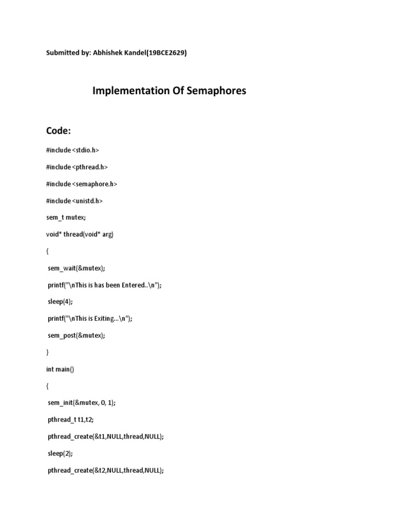 Implementation of Semaphores Oslab | PDF