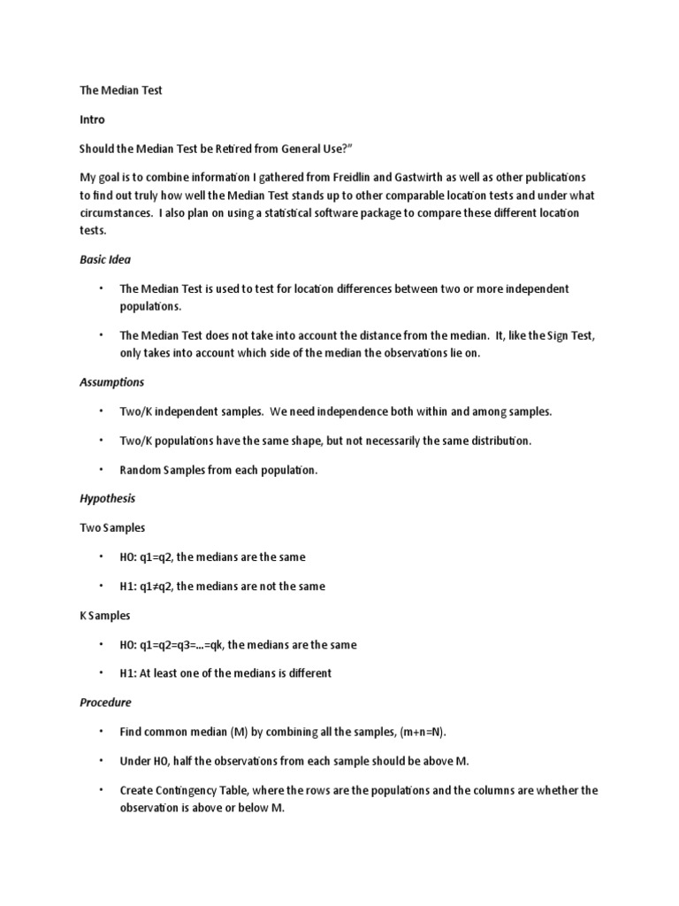 The Median Test | PDF | Median | Statistical Hypothesis Testing