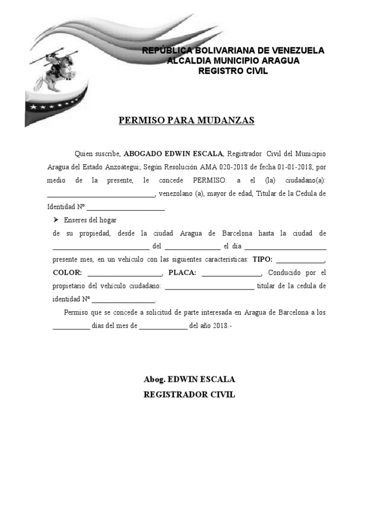 Permiso de Mudanzas Formato | PDF