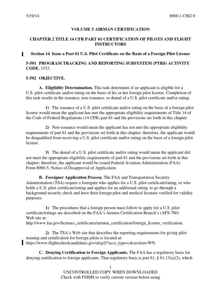 Faa 8900.1 Pilot License On Basis of Foreign Pilots License | PDF ...