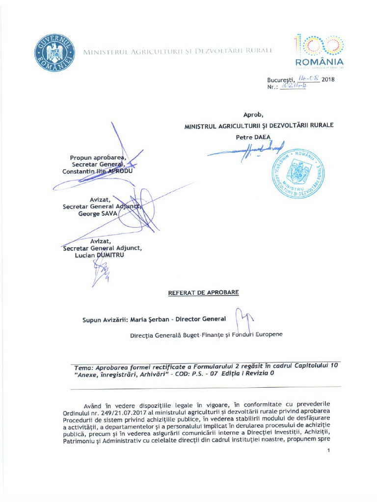 Referat Aprobare - Noul Model de Referat de Necesitate | PDF