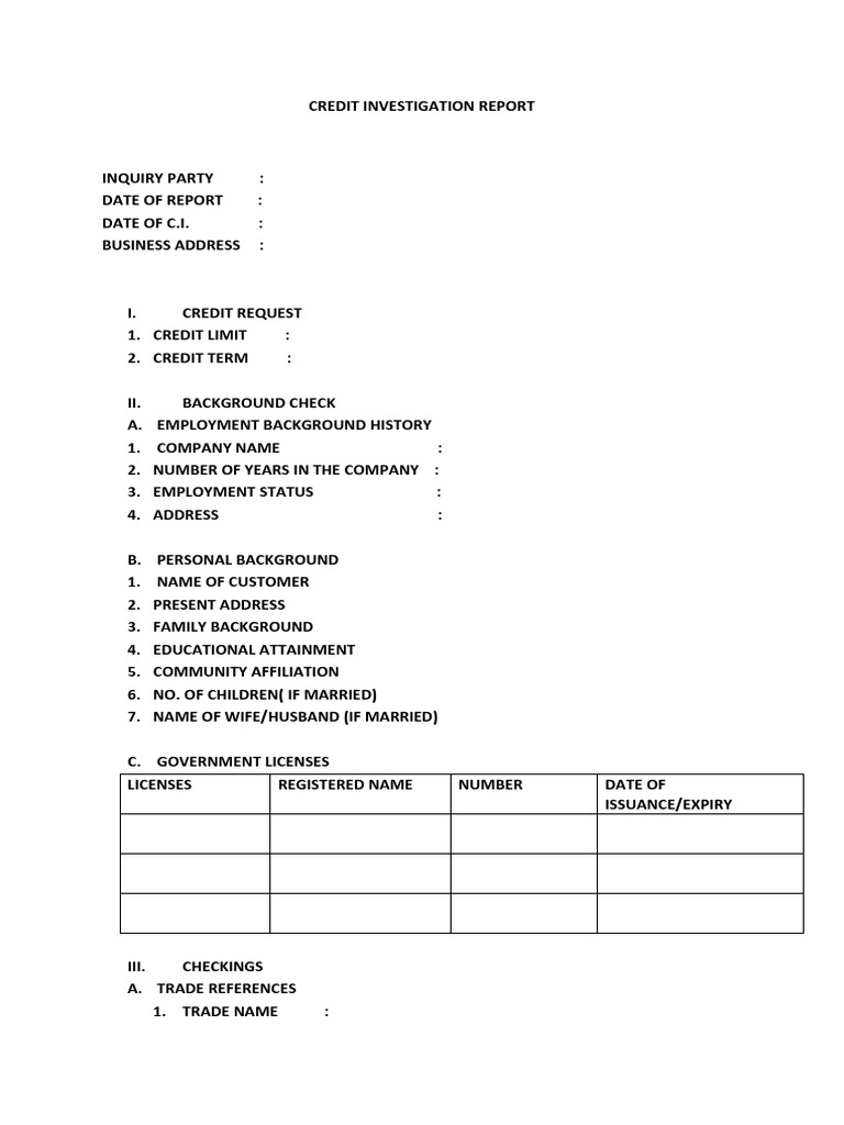 Credit Investigation Report Template | PDF