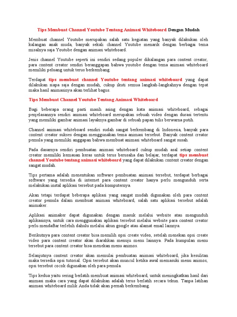 Tips Membuat Channel Youtube Tentang Animasi Whiteboard | PDF | Bisnis
