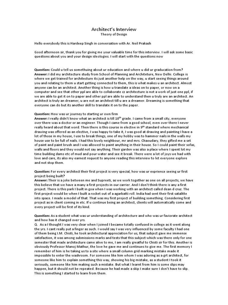 Interview of An Architect | PDF | Architect | Sustainability