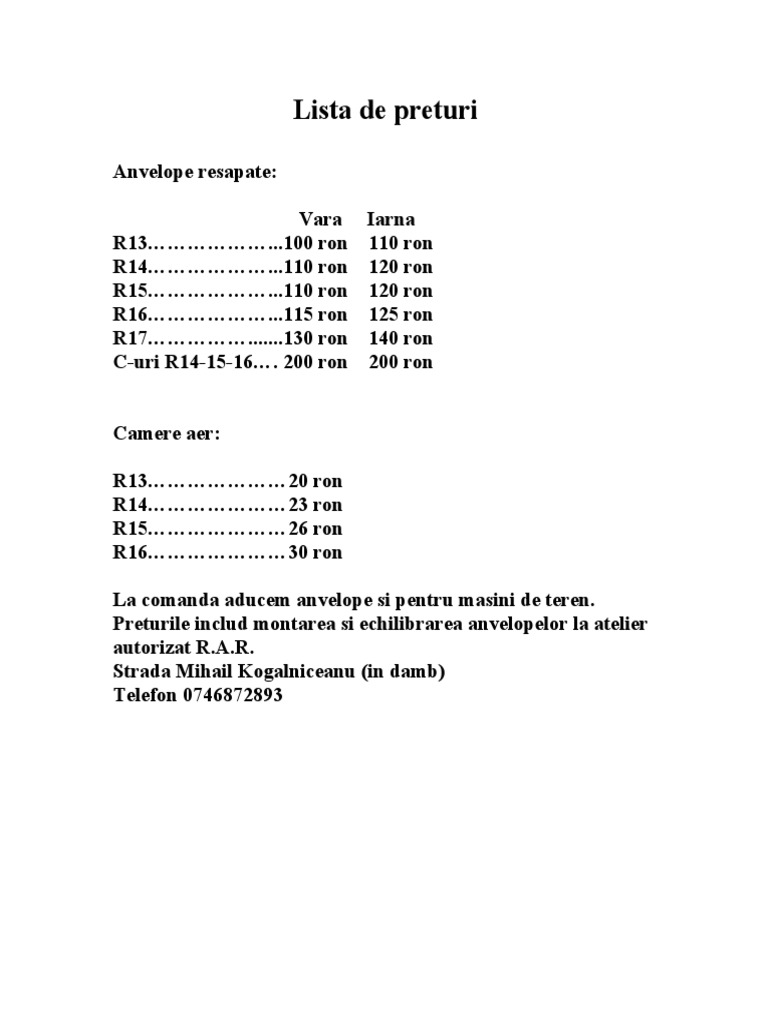 Lista Anvelope | PDF | Technology & Engineering