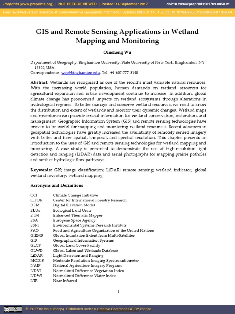 GIS and Remote Sensing Applications in Wetland Mapping and Monitoring | PDF | Wetland | Lidar