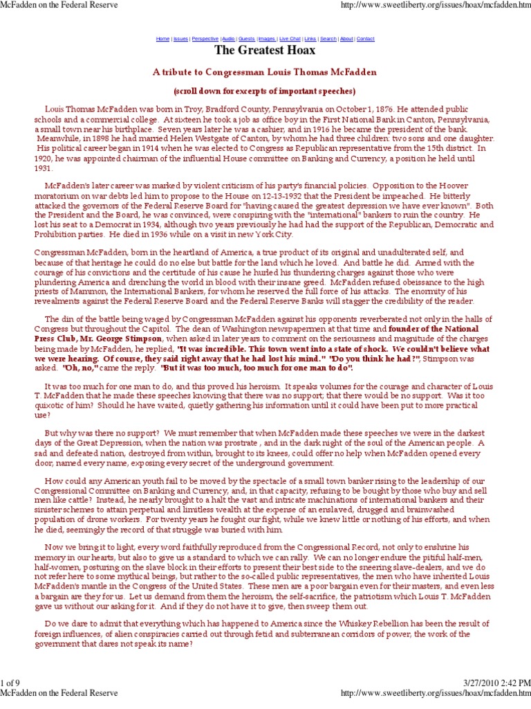 McFadden On The Federal Res. | Download Free PDF | United States ...