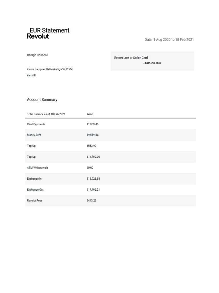 Revolut-EUR-Statement-Aug 2020 - Feb 2021 | PDF | Financial Services ...