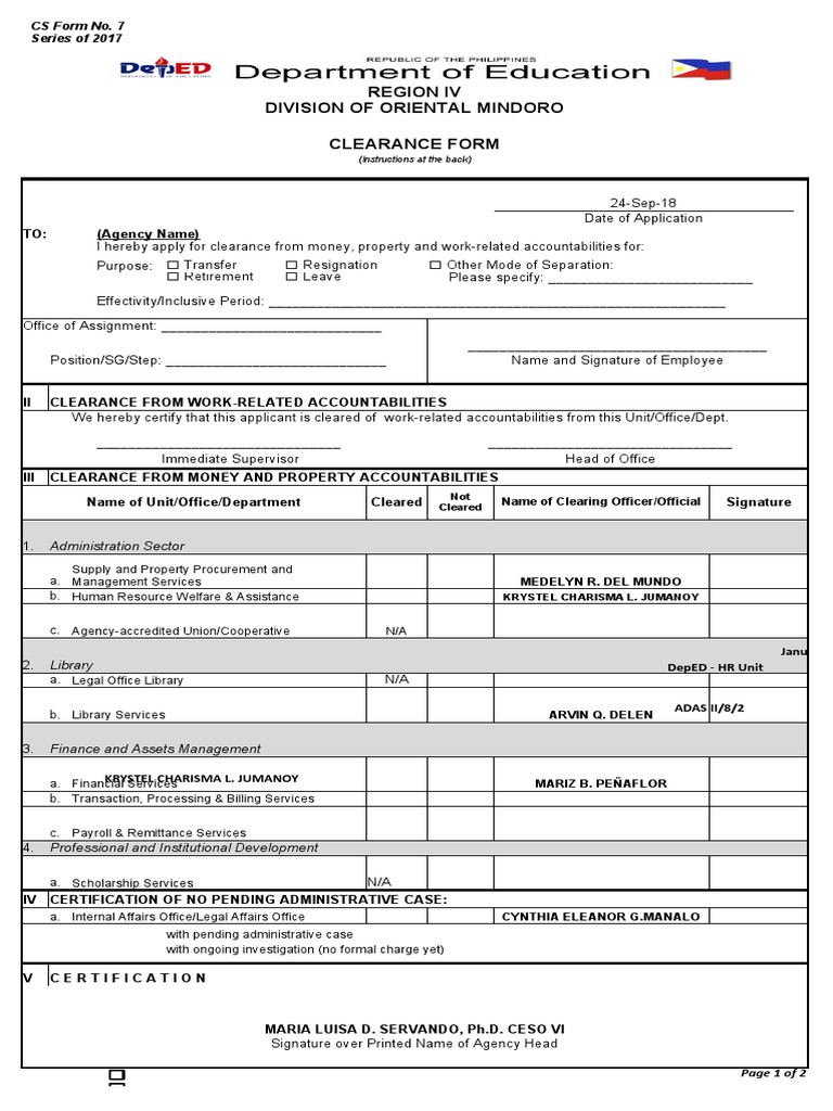 Region Iv Division of Oriental Mindoro Clearance Form | PDF | Economies ...