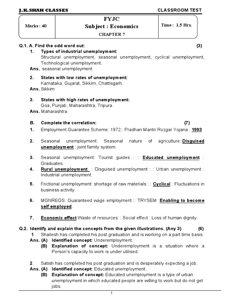 Eco Chapter 7 Unemployment-Solution | PDF | Underemployment | Unemployment