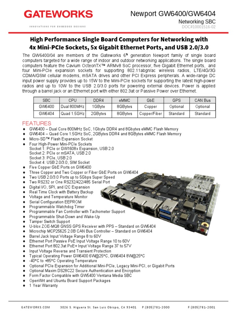 10001516-02 GW6400 Datasheet | PDF | Usb | System On A Chip