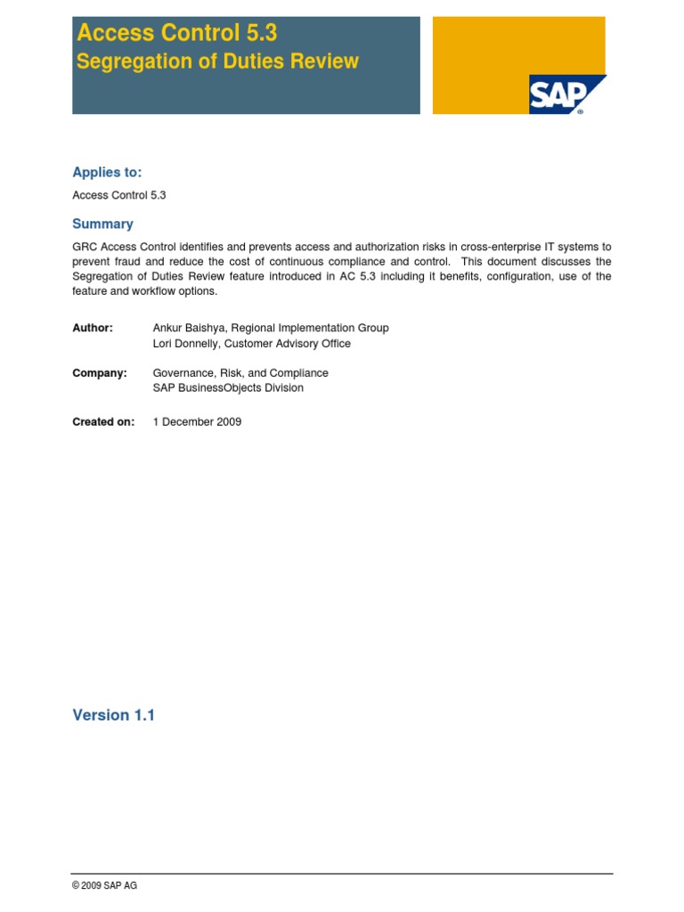 Access Control 5.3 - Segregation of Duties Review | PDF | Access ...