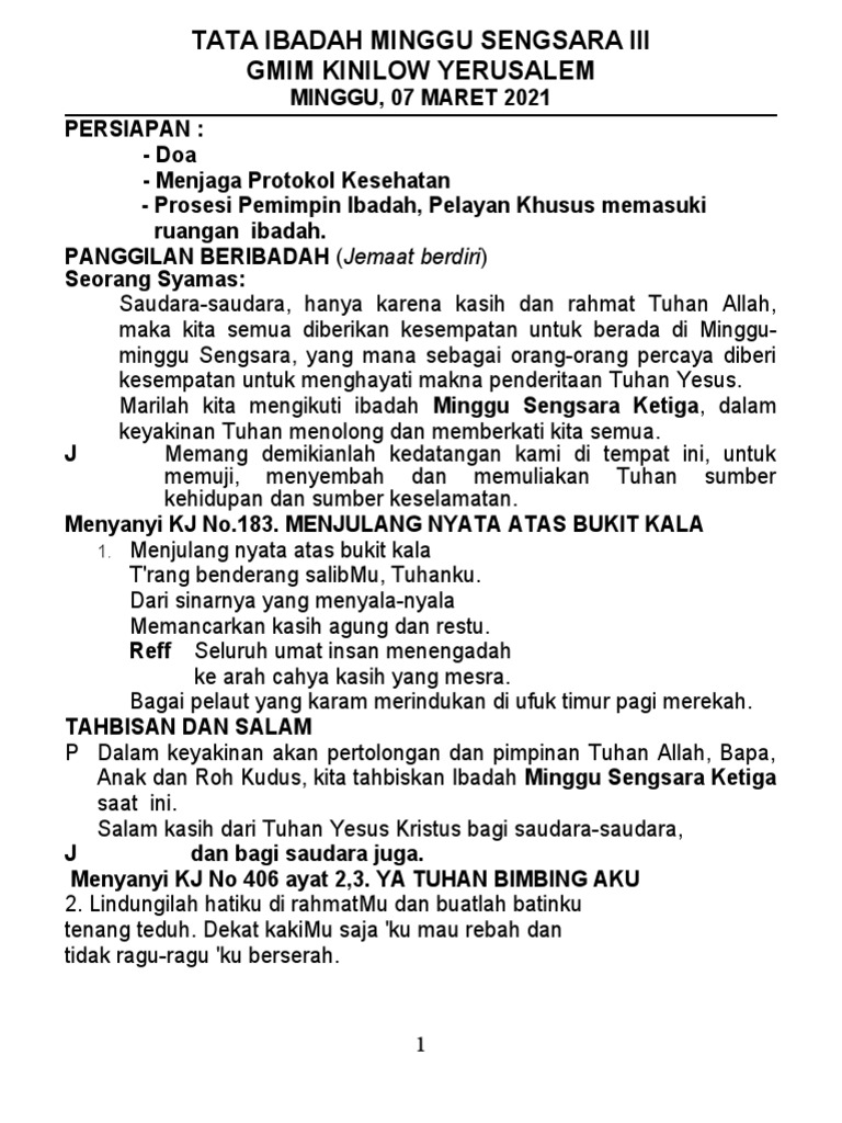 Tata Ibadah Minggu Sengsara Iii | PDF