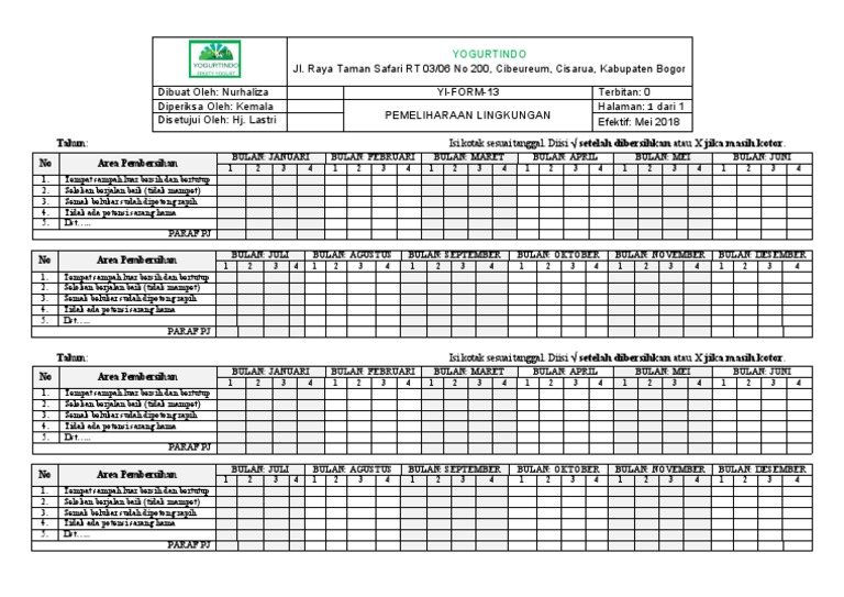 FORM-13-Formulir Pemeliharaan Lingkungan Sarana Produksi | PDF