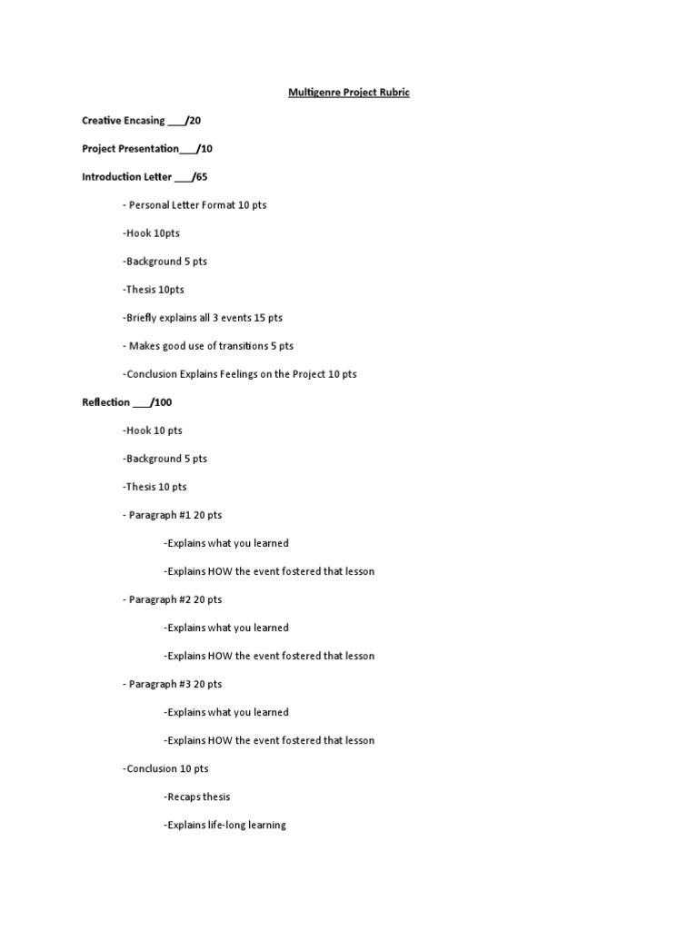 Multigenre Project Rubric | PDF