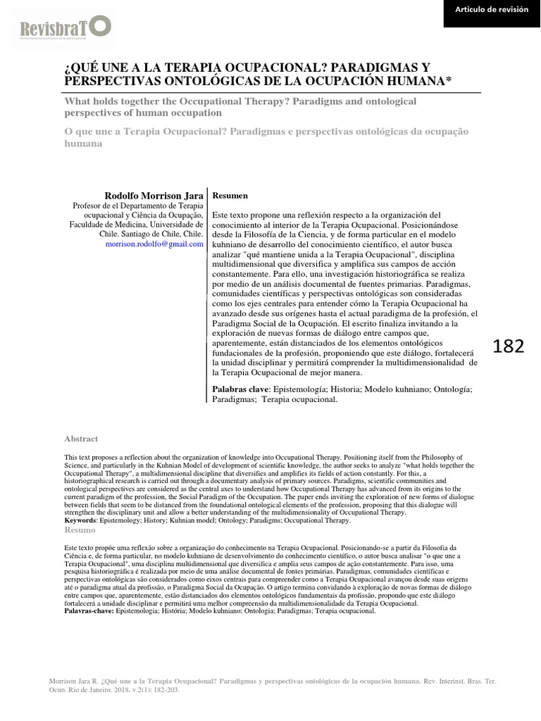 ¿Qué Une A La Terapia Ocupacional Paradigmas y Perspectivas Ontológicas ...